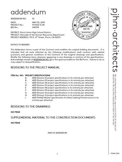 Bid 060518 Addendum No1 Pdf Specification Technical Standard