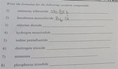 Write The Formulas For The Following Covalent Compounds Antimony
