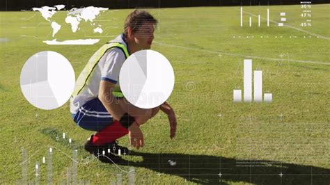 Soccer Player Kicking Ball With Data Analysis Animation Overlay On Field Stock Video Video Of
