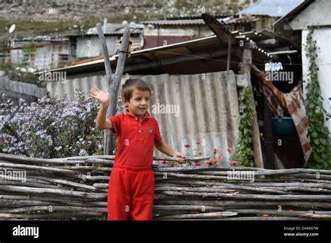 Chechnya Russia Sept 12 2021 Little Chechen Boy Shown At His House