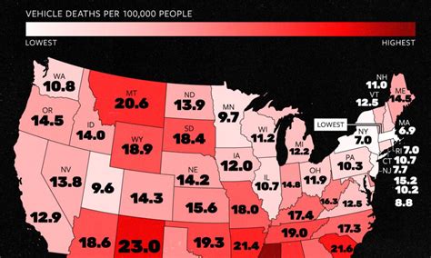 Mapped Motor Vehicle Deaths Per Capita By Us State