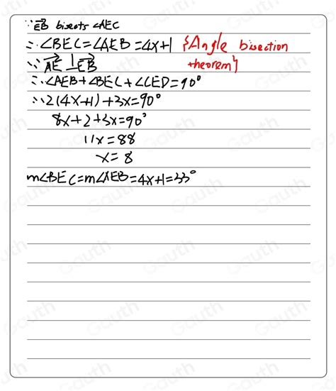 Solved: POSSIBLE P In this diagram, vector EA⊥ vector ED and vector EB bisects ∠ AEC , Given ...