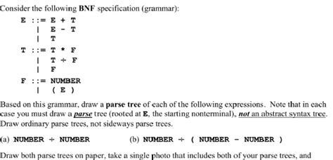 Solved Consider The Following BNF Specification Grammar E Chegg