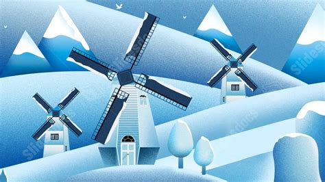 Blue Landscape Outdoor Atmosphere Windmill Powerpoint Background For