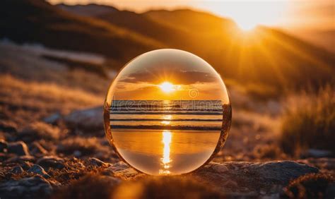 A Glass Orb Captures A Stunning Sunset Over The Ocean Creating A
