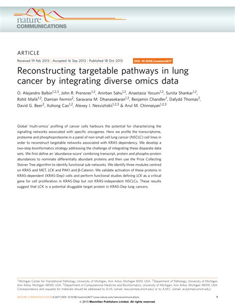 Pdf Reconstructing Targetable Pathways In Lung Cancer By Integrating
