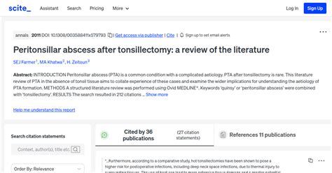 Peritonsillar Abscess After Tonsillectomy A Review Of The Literature
