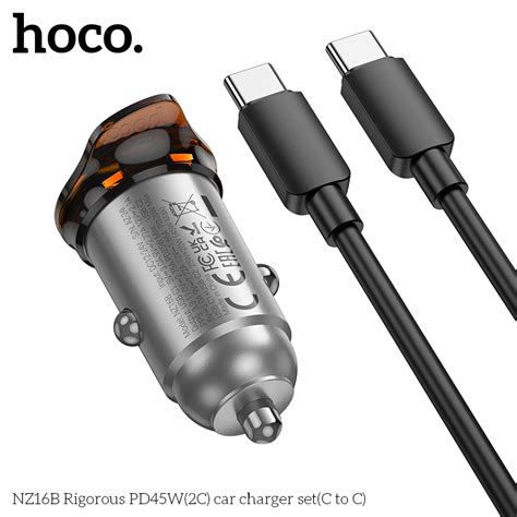 Cargador De Auto Hoco Nz16b Dual Tipo C Cable Tipo C Negro Prophone
