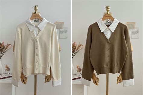 맞춤 레이어드 페이크 셔츠 가디건 color