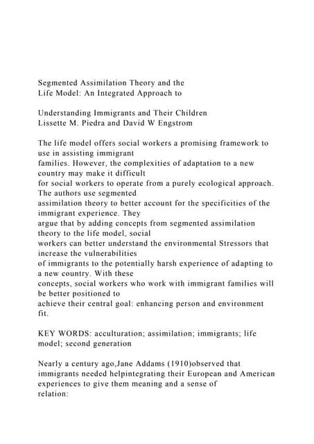 Segmented Assimilation Theory And Thelife Model An Integratdocx