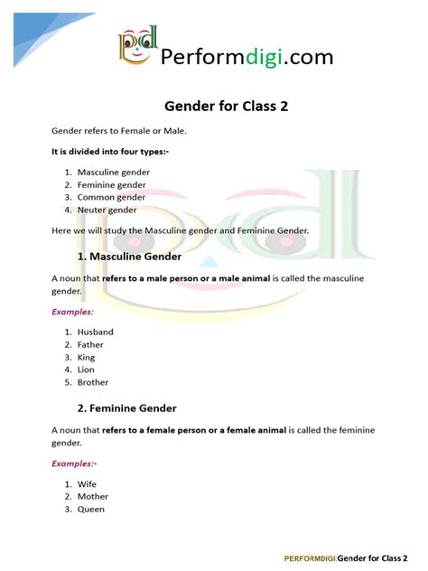 Gender For Class 2 Pdf Grammatical Gender Linguistic Morphology