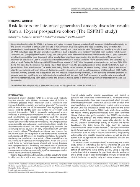 Pdf Risk Factors For Late Onset Generalized Anxiety Disorder Results From A 12 Year