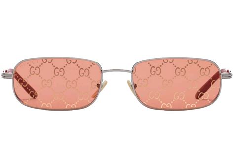 Gucci Rectangular Frame Sunglasses Silver 755272 I3331 8166 In Metal Us