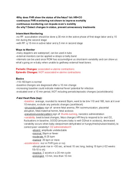 Fhr Lecture Notes Why Does Fhr Show The Status Of The Fetus Bc Hr