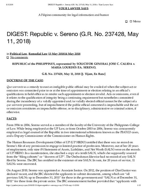 Digest Republic V Sereno Pdfcoffeecom