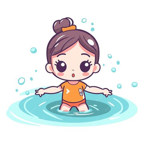 수영장에서 수영하는 귀여운 어린 소녀 터 만화 캐릭터 일러스트레이션 프리미엄 벡터 수영장에서 수영하는 귀여운 어린 소녀 터 만화 캐릭터 일러스트레이션 프리미엄 벡터