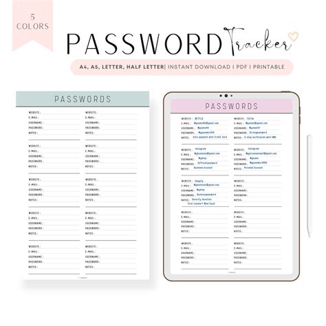 Password Tracker Template Printable Mrsneat