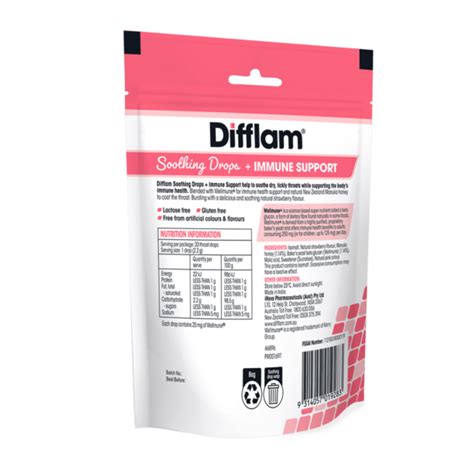 Difflam Soothing Drops Immune Support Strawberry