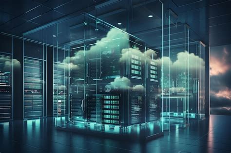 Cloud Computing Concept With Data Servers And Cloud Storage Premium