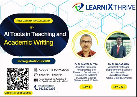 Three Days National Level Fdp On Ai In Teaching And Academic Writing 2025 Learnix Thrive