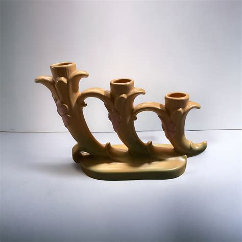 Vintage Weller Pottery 3 Candle Holder Vase Peach