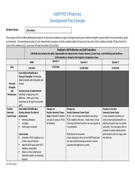 Ashp Pgy1 Development Plan Template Note Doc Template Pdffiller