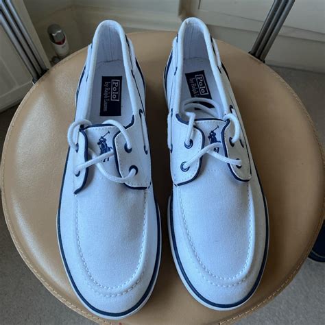 Mens White Lace Up Canvas Polo Ralph Lauren Loafer Depop