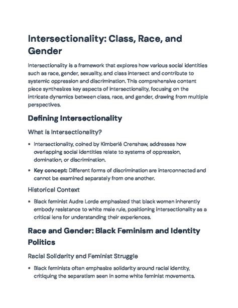 Intersectionality Class Race And Gender Dynamics Explained Studocu