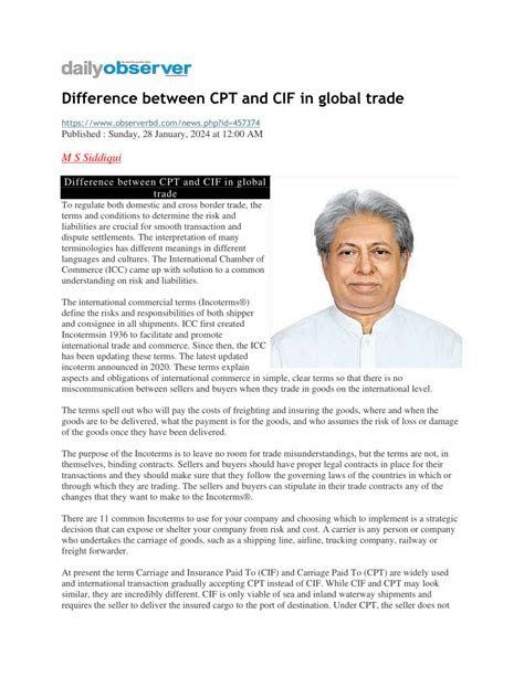 Pdf Difference Between Cpt And Cif In Global Trade