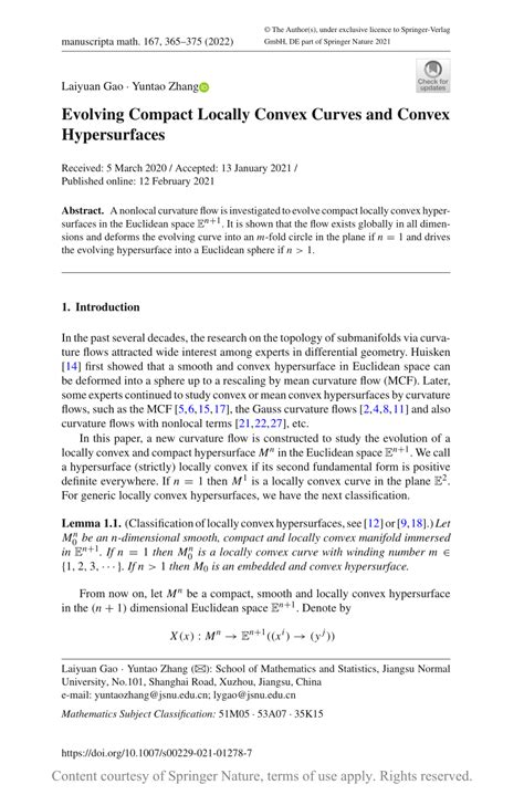 Evolving Compact Locally Convex Curves And Convex Hypersurfaces Request Pdf