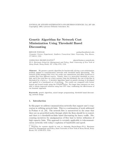 Genetic Algorithm For Network Cost Minimization Using Threshold Based