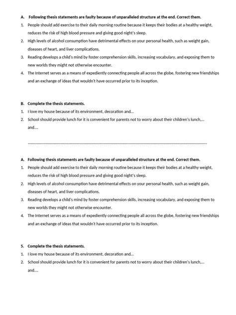 Thesis Statements Exercise Pdf