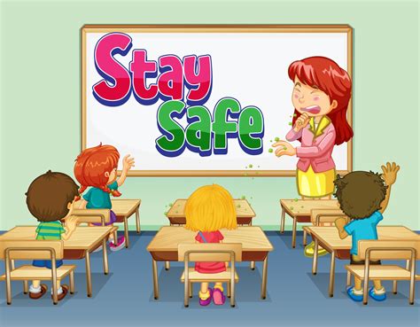 Stay Safe Font Design On White Board In The Classroom Scene 2600210