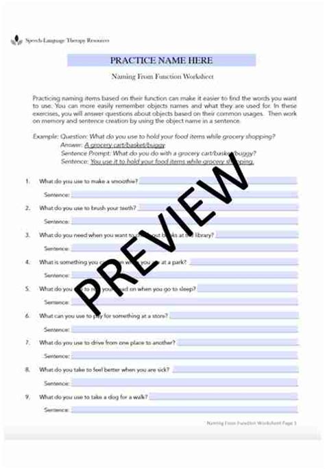 Naming From Function Worksheet Speech Therapy Editable Fillable