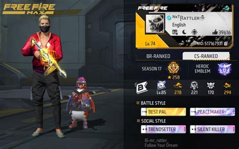 Mrrattlers Free Fire Max Id Stats Kd Ratio And More