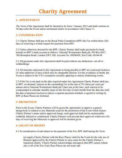 11 Charity Agreement Templates In Pdf Doc