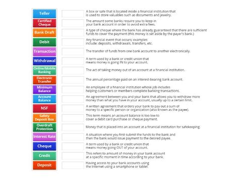 Banking Terms Match Up