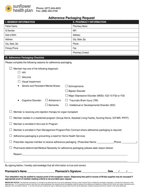 Fillable Online Sunflower Adherence Packaging Form Sunflower Adherence