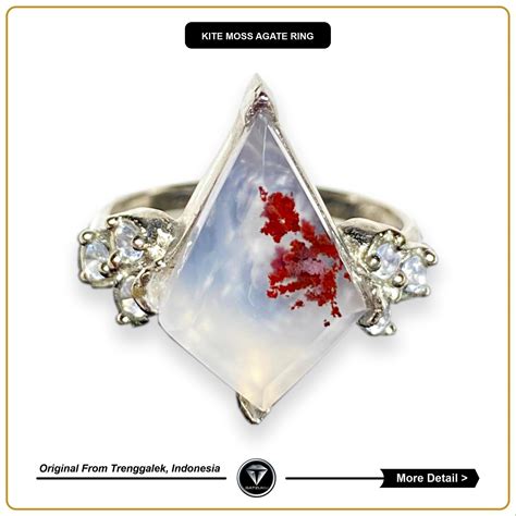 Red Moss Agate Kite Shape Ring For Women With Zirconia Unique