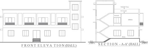Multi Purpose Hall Elevation And Section Plan Autocad Dwg File