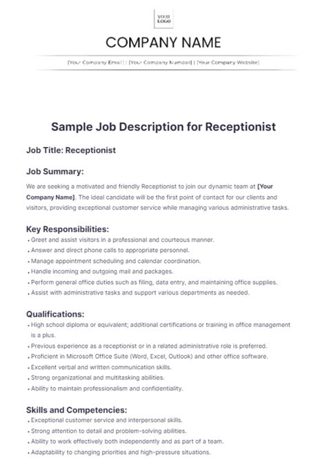 Free Receptionist Templates To Edit Online