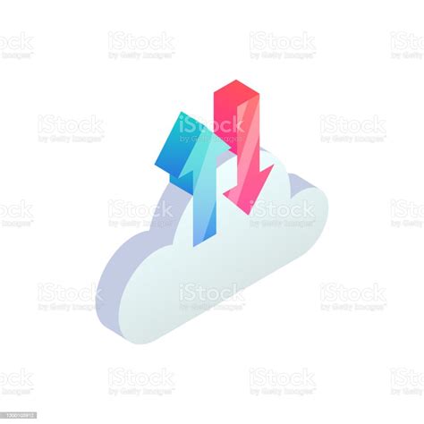클라우드 컴퓨팅 백업 및 위아래 화살표로 등등 측정 아이콘을 복원합니다 3d 클라우드 스토리지 디지털 서비스 데이터 전송 웹 앱 벡터 네트워크 기술 빅 데이터 업로드 및