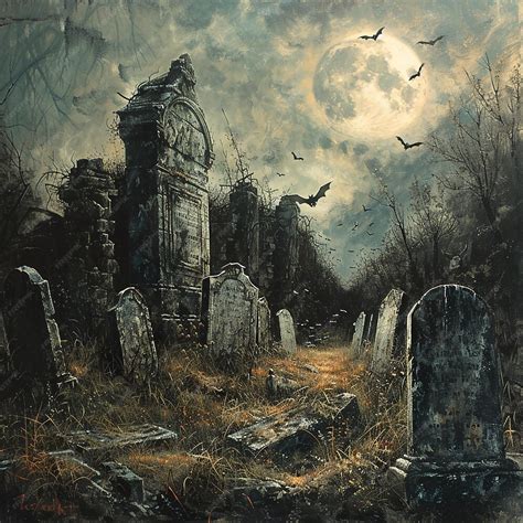 Gothic Graveyard Grim And Atmospheric Scene Premium Ai Generated Image