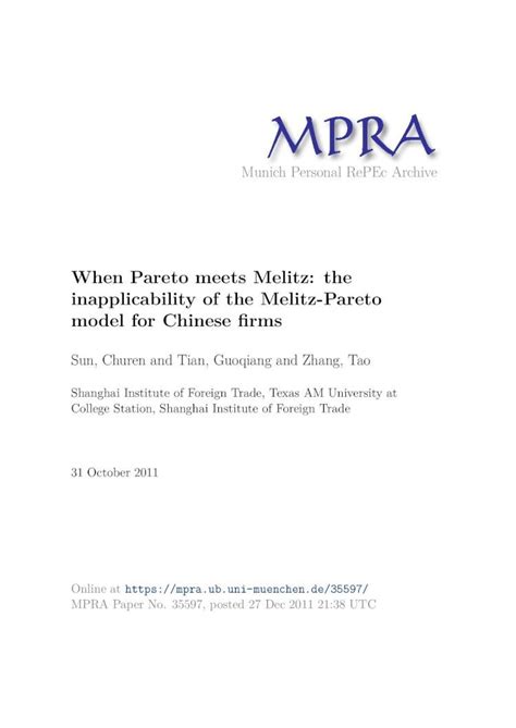 Pdf When Pareto Meets Melitz The Inapplicability Of The · The Melitz Model Developed