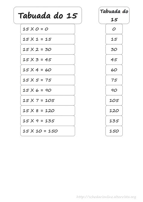 Schedarionline Tabuada Do 15 Matemática