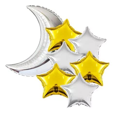Kit Balão Metalizado Lua Prata 6 Estrelas Dourada E Prata Mercadolivre