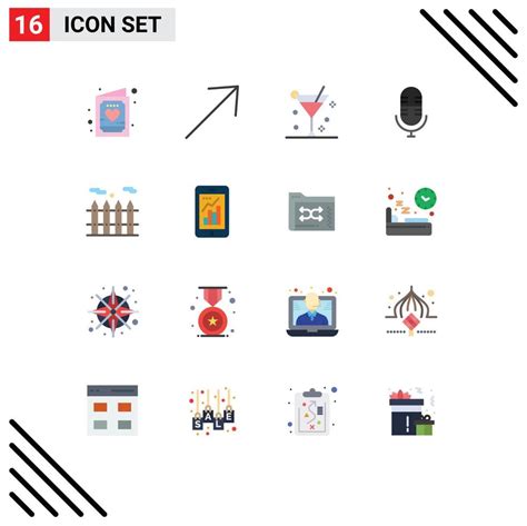 User Interface Pack Of 16 Basic Flat Colors Of Graph Heating Alcohol Microphone Live Editable