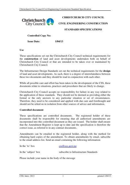 Construction Standard Specification Christchurch City Council
