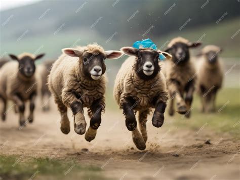 Premium Photo Little Sheep Jumping In The Air On A White Background