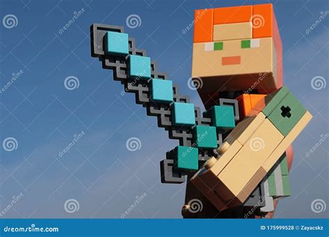 Large Lego Minecraft Figure Of Alex With Diamond Sword Editorial Stock